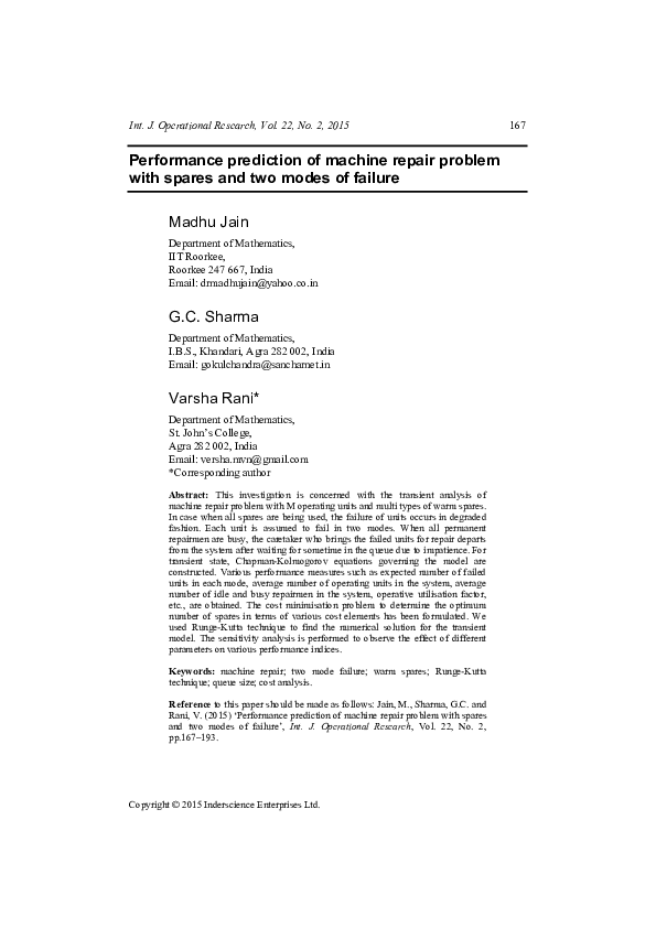 (PDF) Performance prediction of machine repair problem with spares and ...