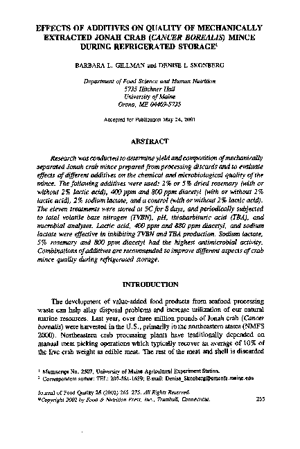 (PDF) Effects of Additives on Quality of Mechanically Extracted Jonah ...