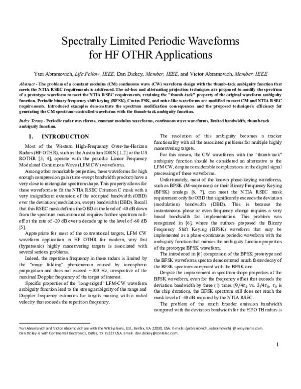 Pdf Spectrally Limited Periodic Waveforms For Hf Othr Applications