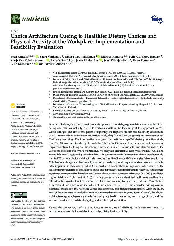 (PDF) Choice Architecture Cueing to Healthier Dietary Choices and Physical Activity at the ...