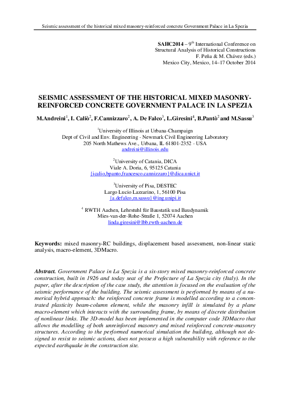 (PDF) Seismic Assessment Of The Historical Mixed Masonry-Reinforced ...