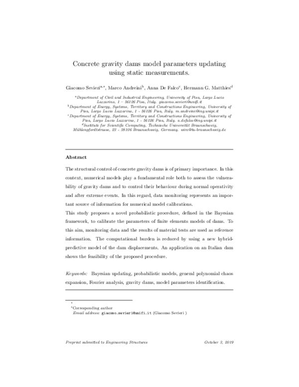 Pdf Concrete Gravity Dams Model Parameters Updating Using Static Measurements