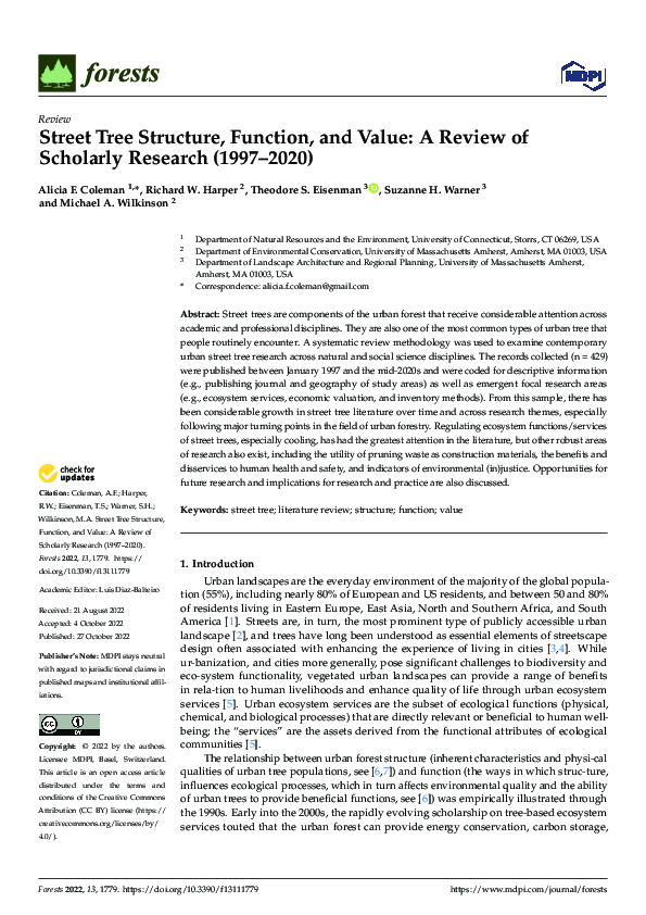 (PDF) Street Tree Structure, Function, and Value: A Review of Scholarly ...