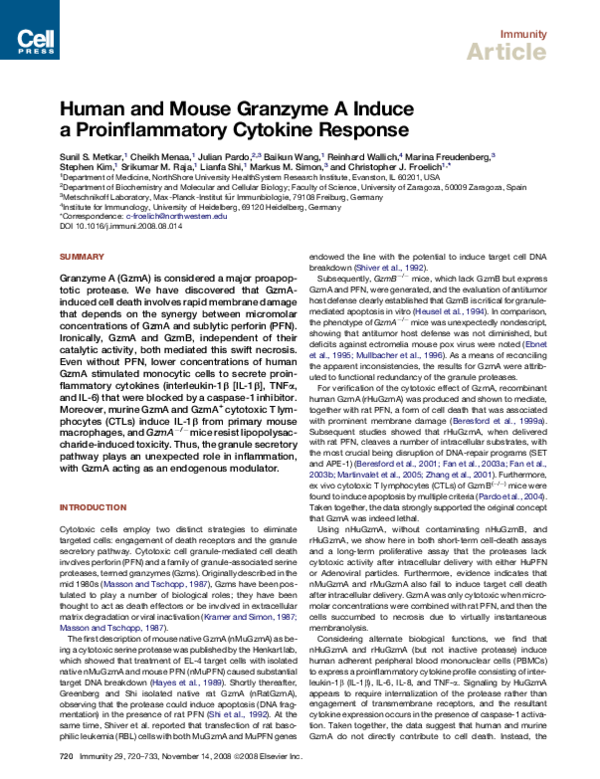 (PDF) Human and Mouse Granzyme A Induce a Proinflammatory Cytokine Response