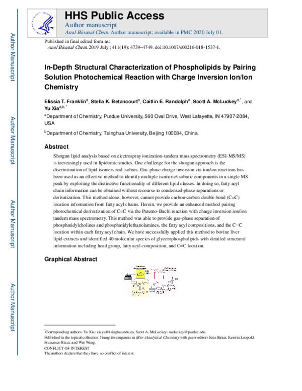 (PDF) In-depth structural characterization of phospholipids by pairing solution photochemical ...