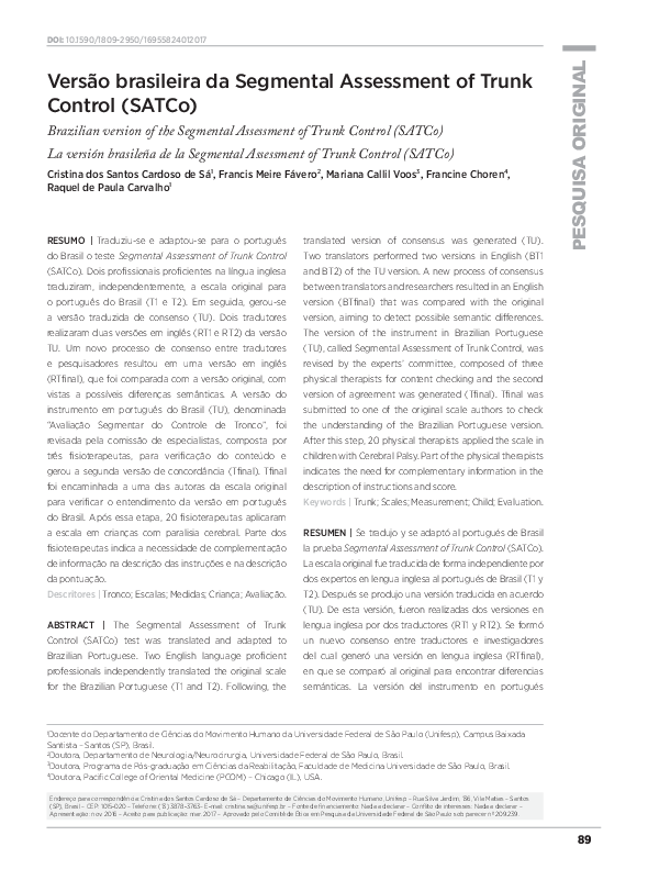 (PDF) Versão brasileira da Segmental Assessment of Trunk Control (SATCo)
