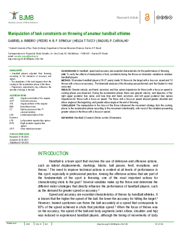 (PDF) Manipulation of task constraints on throwing of amateur handball ...