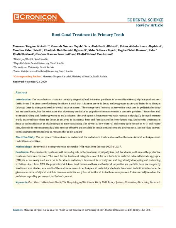 Pdf Root Canal Treatment In Primary Teeth 3284