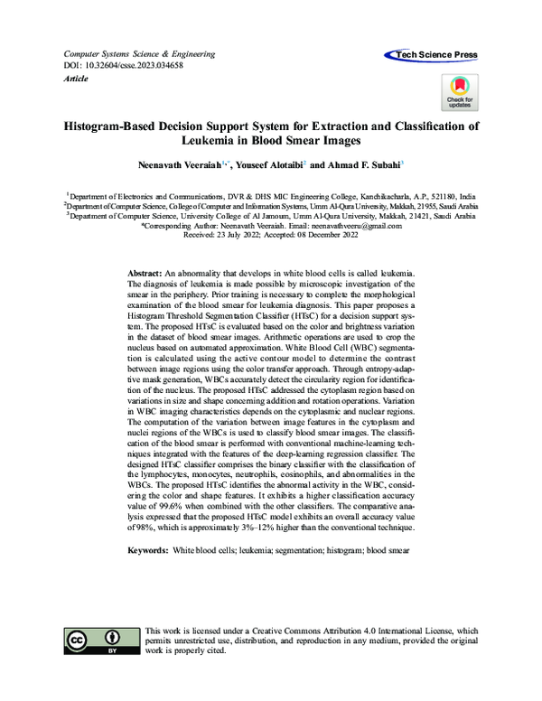 Pdf Histogram Based Decision Support System For Extraction And Classification Of Leukemia In