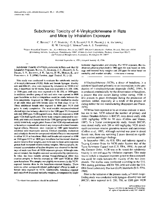 (PDF) Subchronic Toxicity of 4-Vinylcyclohexene in Rats and Mice by ...