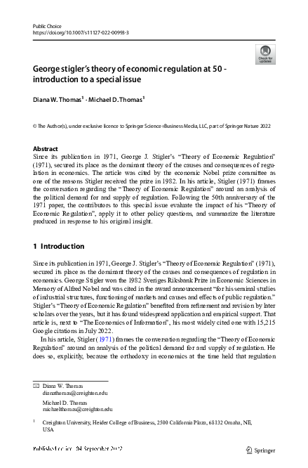 (PDF) George stigler’s theory of economic regulation at 50 ...