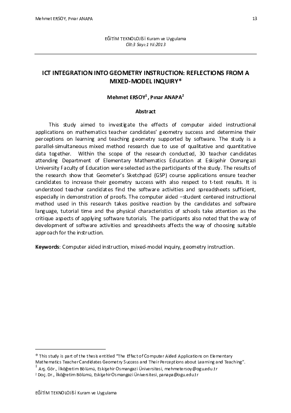 (PDF) ICT Integration Into Geometry Instruction: Reflections from a ...