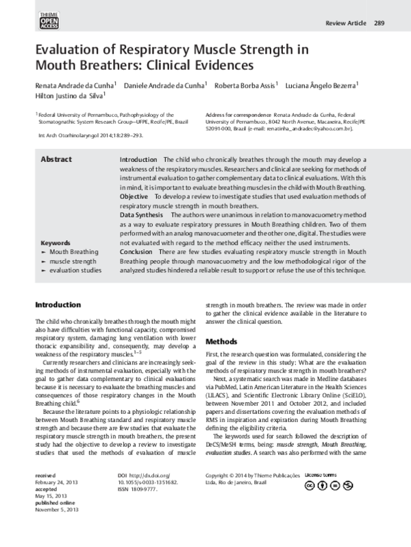 (PDF) Evaluation of Respiratory Muscle Strength in Mouth Breathers ...