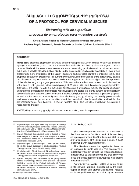 (PDF) Surface electromyography: proposal of a protocol for cervical muscles