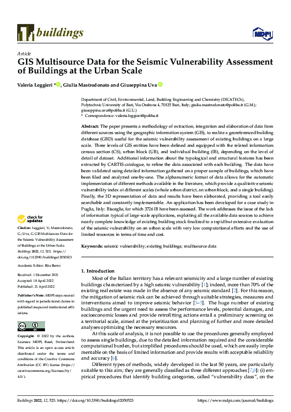 (PDF) GIS Multisource Data for the Seismic Vulnerability Assessment of Buildings at the Urban Scale