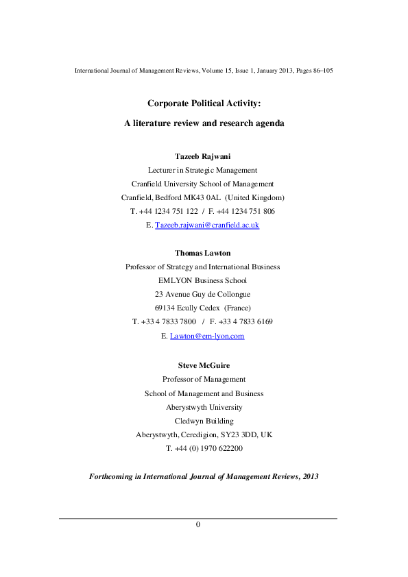 (PDF) Corporate Political Activity: A Literature Review and Research Agenda