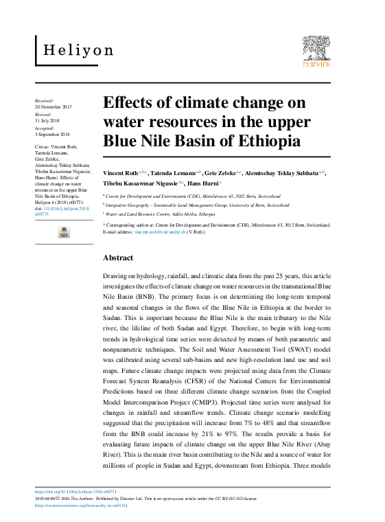 (PDF) Effects of climate change on water resources in the upper Blue ...