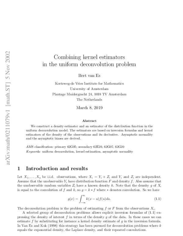 Pdf Combining Kernel Estimators In The Uniform Deconvolution Problem