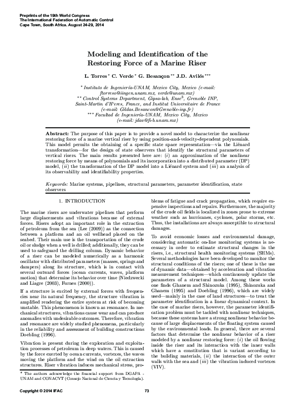 (PDF) Modeling and Identification of the Restoring Force of a Marine Riser