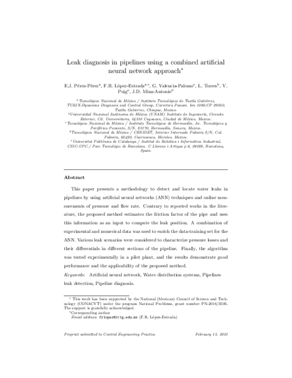 Pdf Leak Diagnosis In Pipelines Using A Combined Artificial Neural