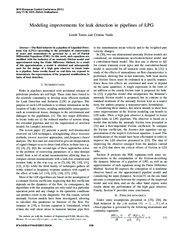 (PDF) Modeling improvements for leak detection in pipelines of LPG