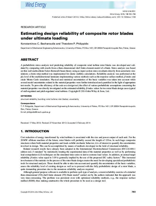(PDF) Estimating design reliability of composite rotor blades under ultimate loading