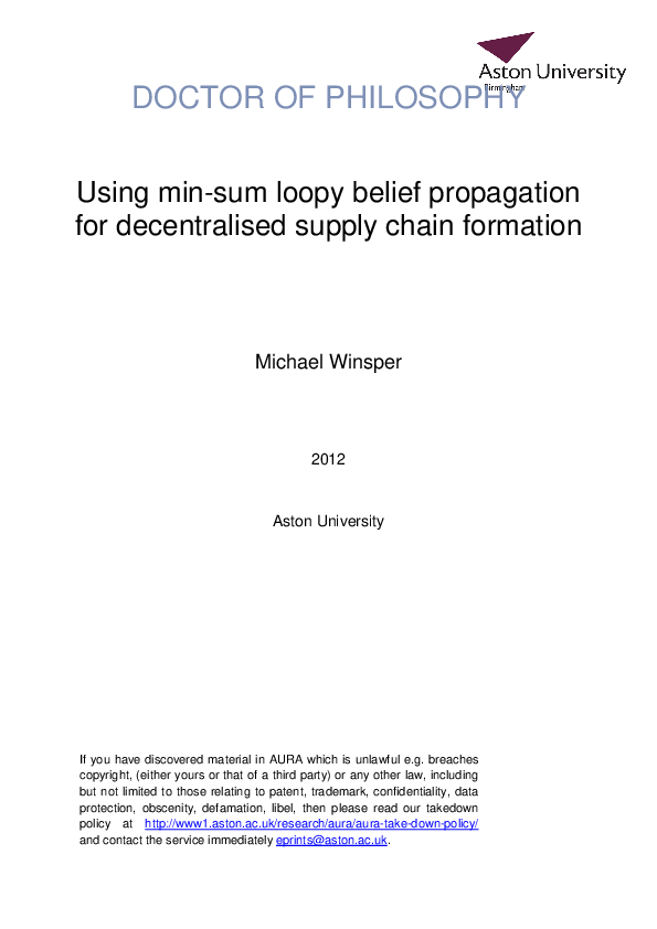 Pdf Using Min Sum Loopy Belief Propagation For Decentralised Supply Chain Formation Michael