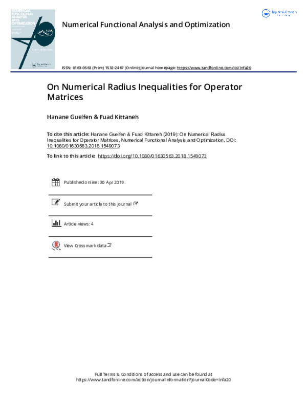 (PDF) On Numerical Radius Inequalities for Operator Matrices