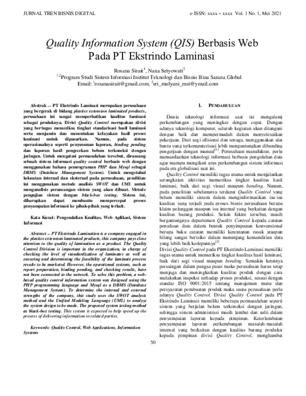 (PDF) Quality Information System (QIS) Berbasis Web Pada PT Ekstrindo ...