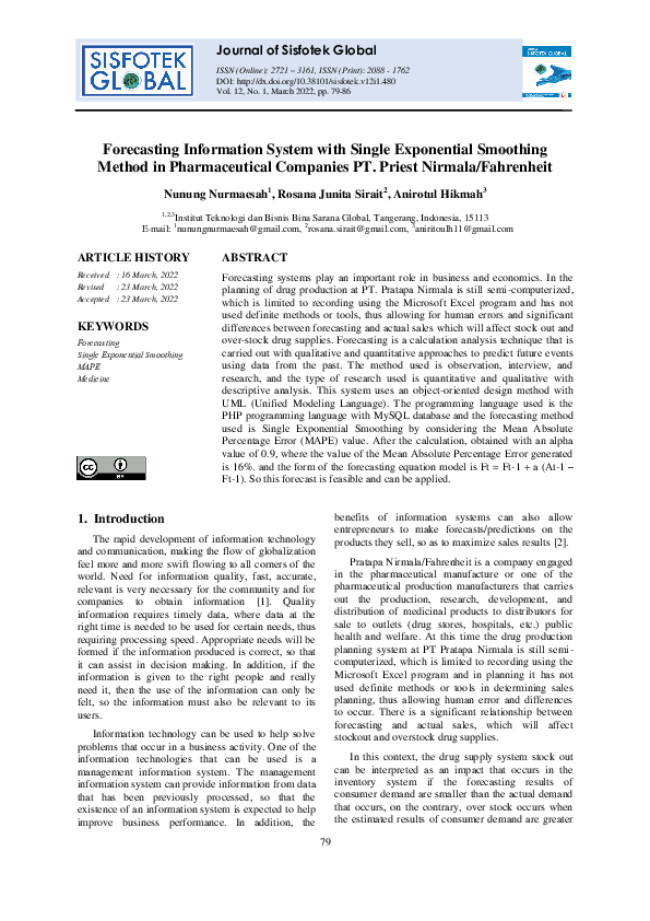 Pdf Forecasting Information System With Single Exponential Smoothing