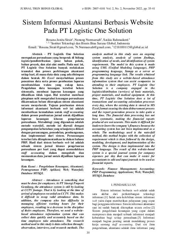 (PDF) Sistem Informasi Akuntansi Berbasis Website Pada PT Logistic One Solution