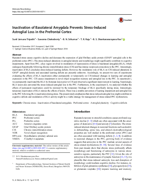 (PDF) Inactivation of basolateral amygdala prevents chronic ...