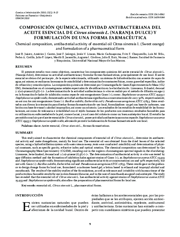 (PDF) Composición química, actividad antibacteriana del aceite esencial ...