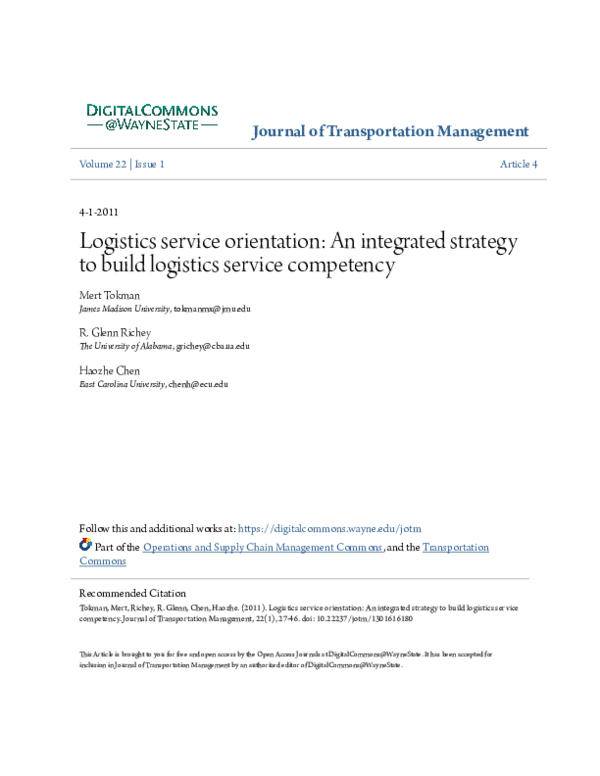 (PDF) Logistics service orientation: An integrated strategy to build ...