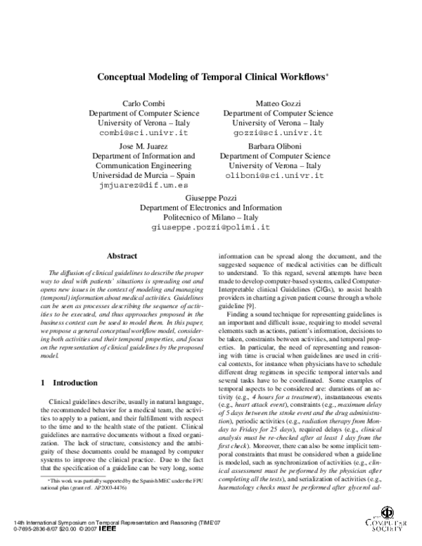 (PDF) Conceptual Modeling of Temporal Clinical Workflows