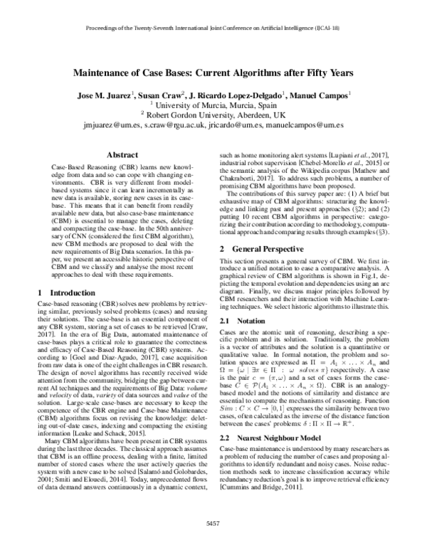 (PDF) Maintenance of Case Bases: Current Algorithms after Fifty Years