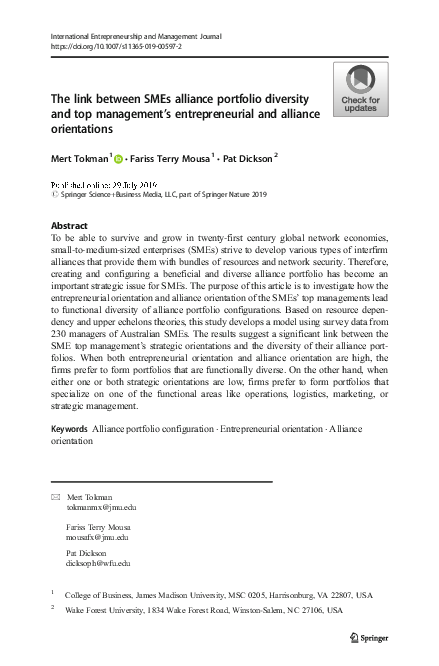 (PDF) The link between SMEs alliance portfolio diversity and top ...
