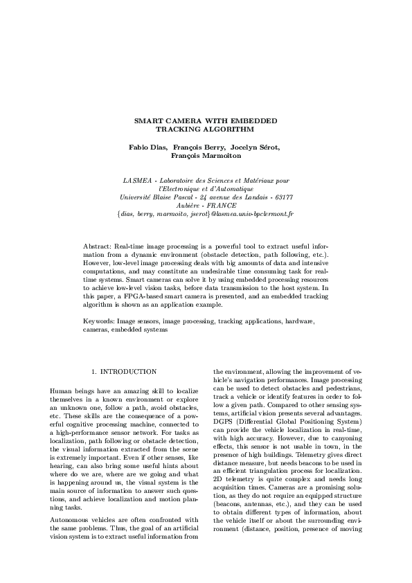 Pdf Smart Camera With Embedded Tracking Algorithm 4518