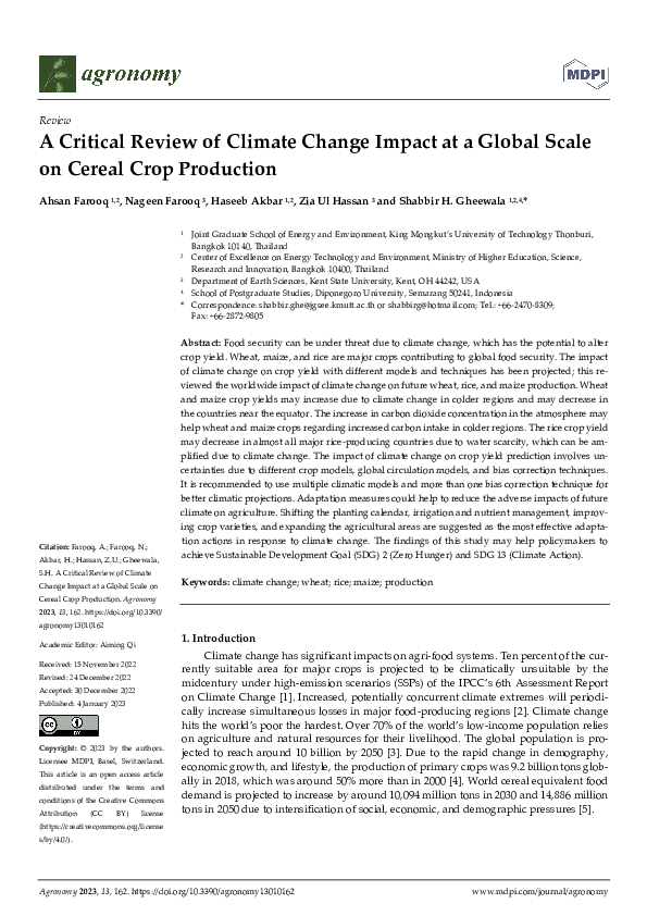 (PDF) A Critical Review of Climate Change Impact at a Global Scale on ...