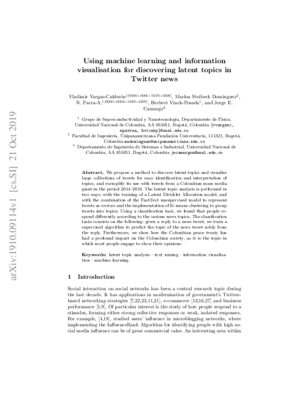 (PDF) Using machine learning and information visualisation for discovering latent topics in ...
