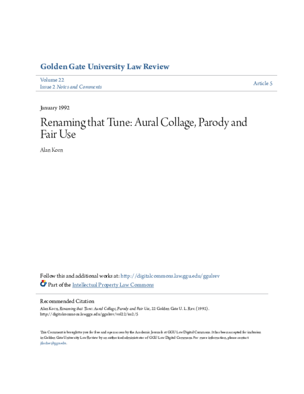 (PDF) Renaming That Tune: Aural Collage, Parody and Fair Use