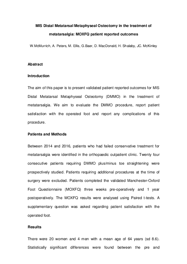 (PDF) MIS Distal Metatarsal Metaphyseal Osteotomy in the treatment of ...
