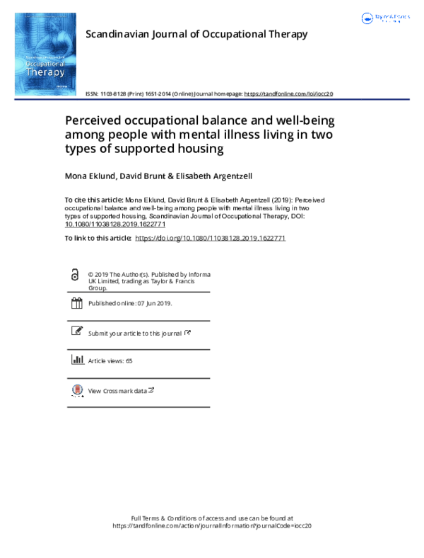 (PDF) Perceived occupational balance and well-being among people with ...