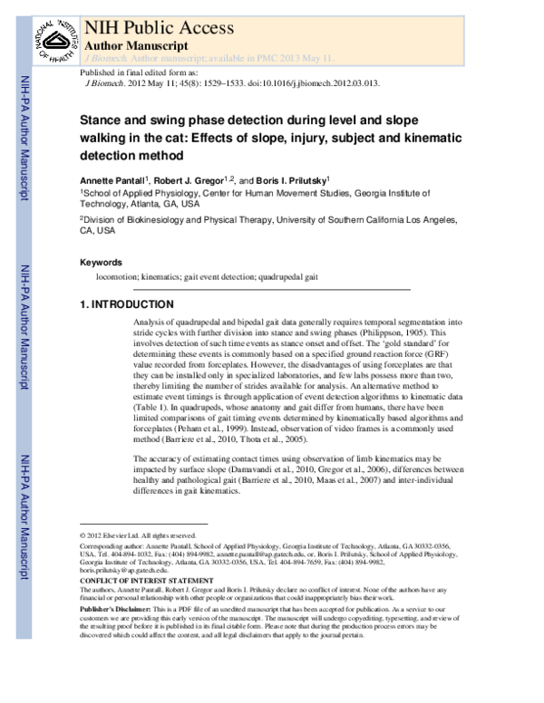(PDF) Stance and swing phase detection during level and slope walking ...