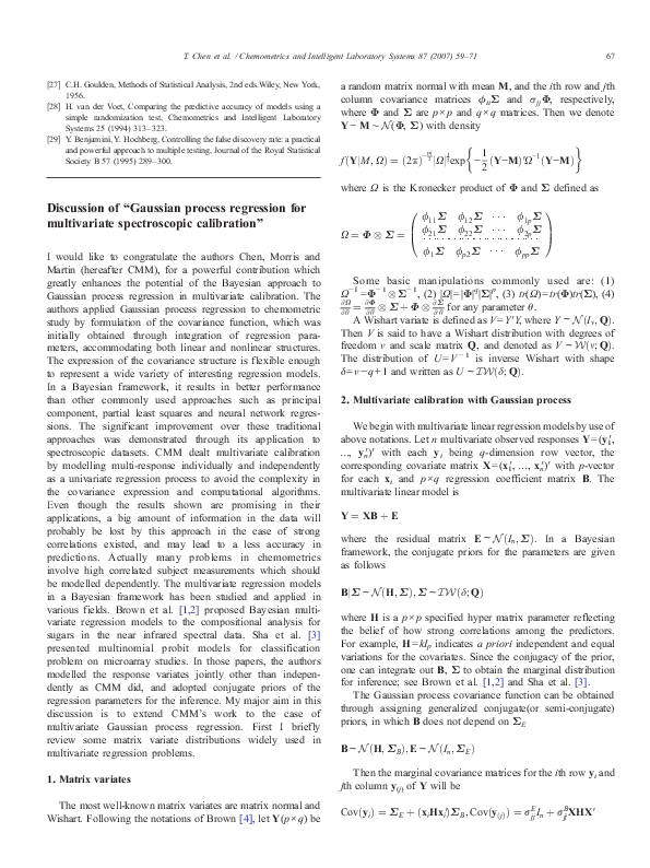 Pdf Discussion Of “gaussian Process Regression For Multivariate Spectroscopic Calibration