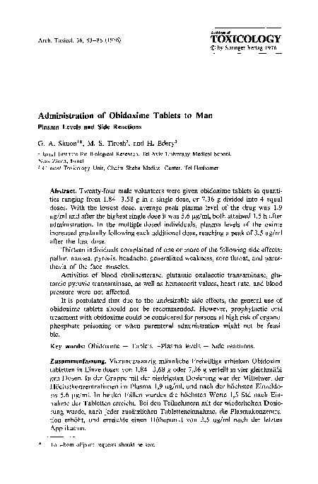 (PDF) Administration of obidoxime tablets to man