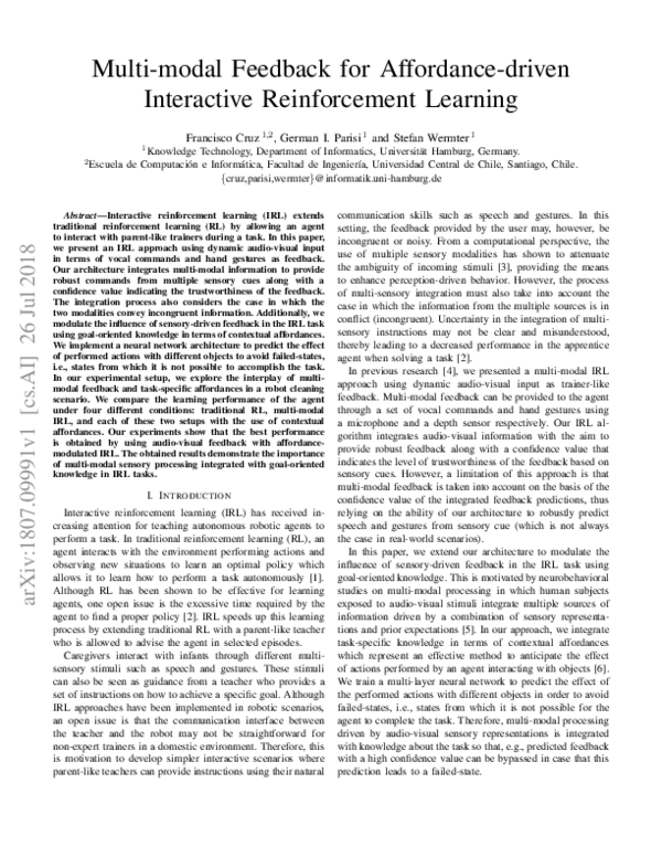 (PDF) Multi-modal Feedback for Affordance-driven Interactive Reinforcement Learning | Francisco ...