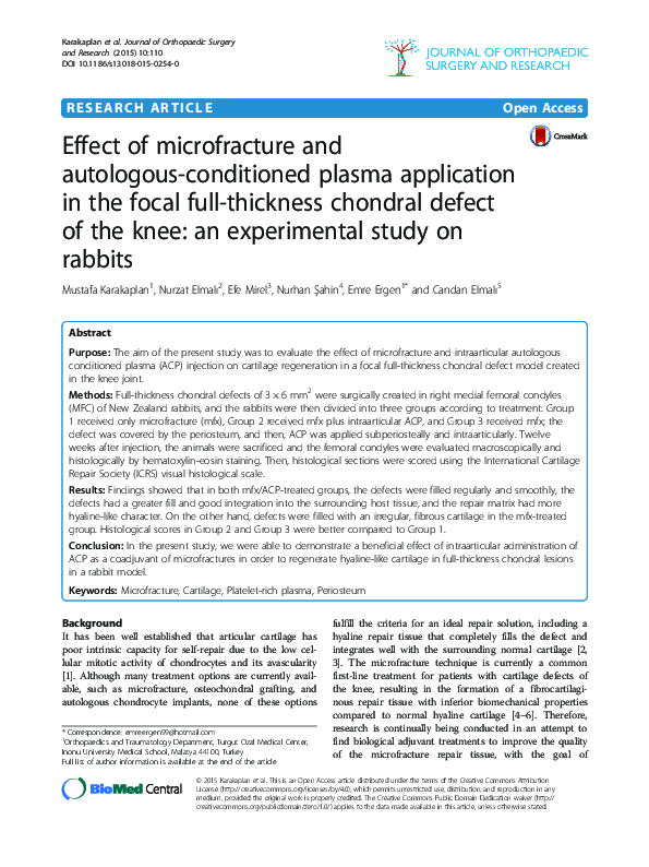 (PDF) Effect of microfracture and autologous-conditioned plasma ...