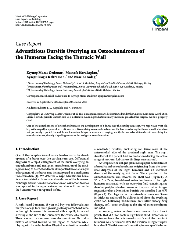 (PDF) Adventitious bursitis overlying an osteochondroma of the humerus ...