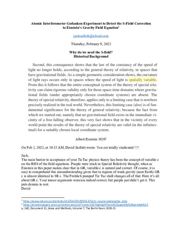 (PDF) Atomic Interferometer Gedanken-Experiment to Detect the S-Field ...